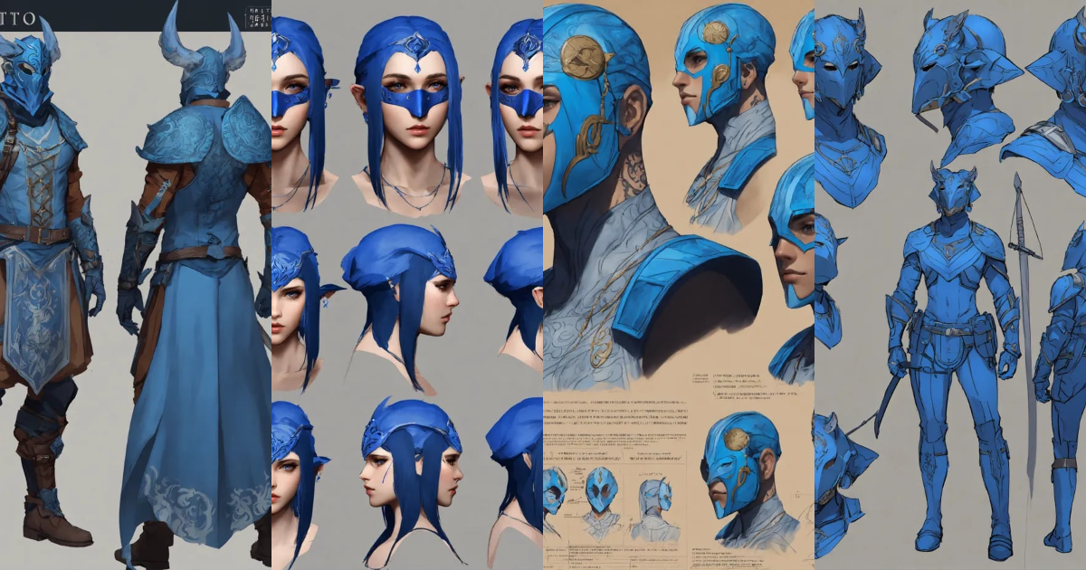 Lexica - Blue tattoo mask, character sheet, character design, chart ...