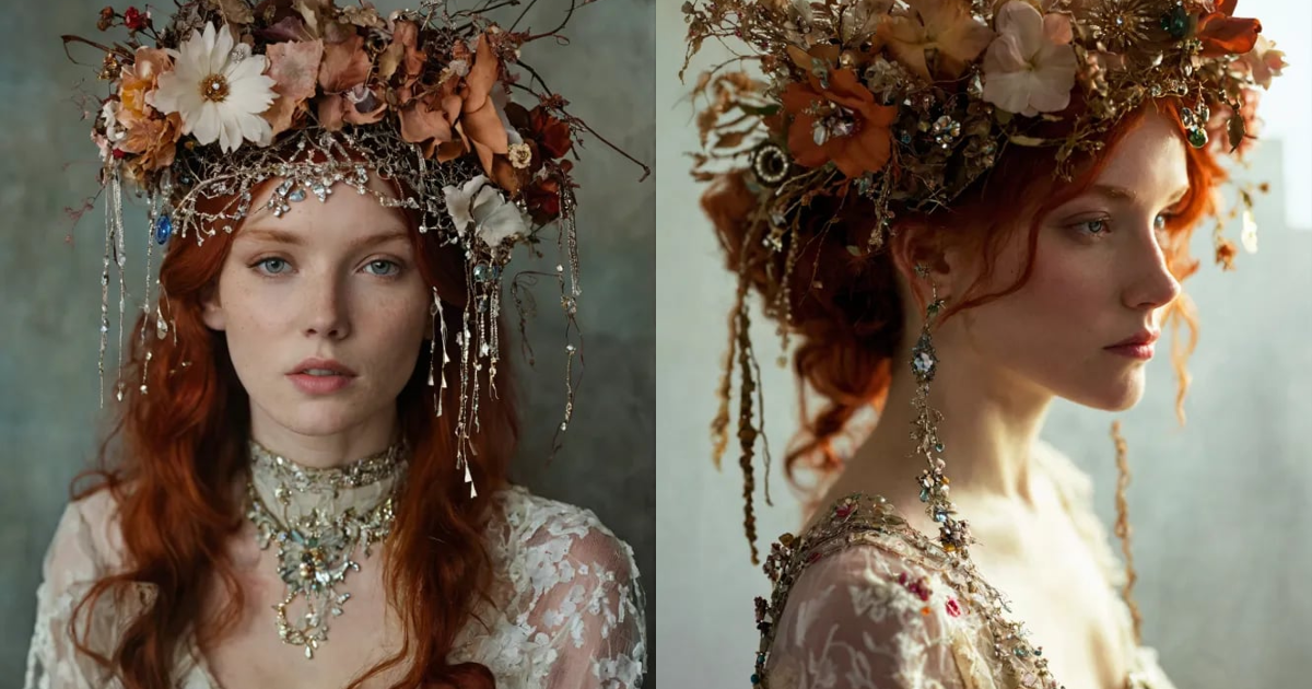 Lexica - Redhead, Handmade, unique headdress adorned with wire ...
