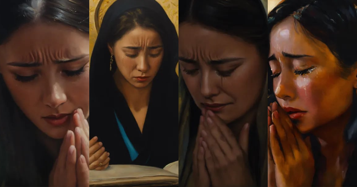 Lexica - Oil painting of a woman crying while praying