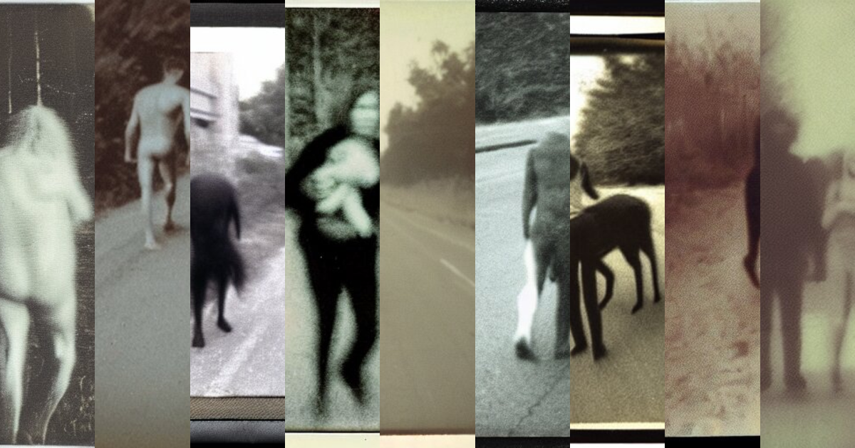 Lexica - Creepy grainy polaroid photograph of four legged cryptid with ...