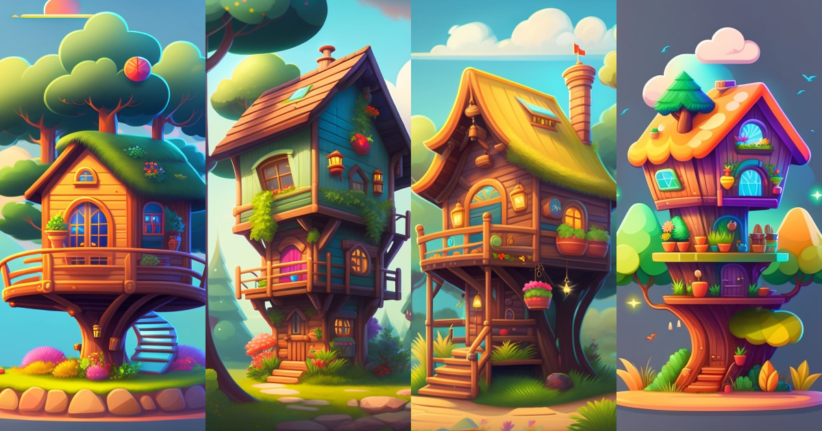 Lexica - Design an illustration of a friendly, animated treehouse with ...