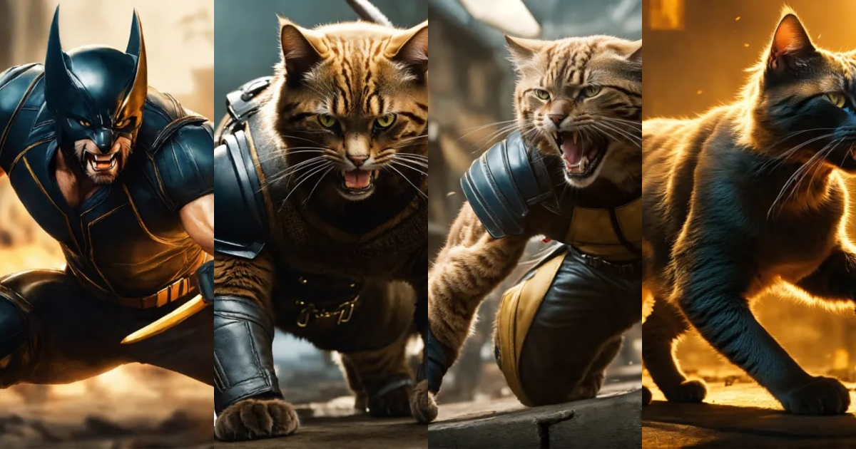 Lexica - Produce me an image of cat wolverine in fighting action, movie ...