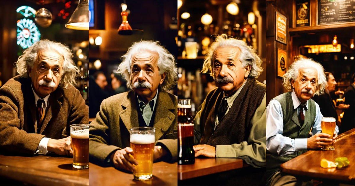 Lexica - Albert Einstein drinking beer at a bar