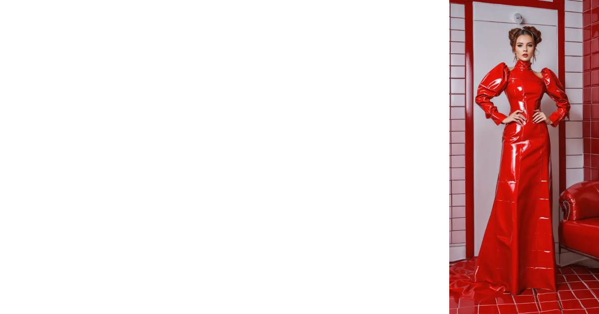 Lexica - Stunning european woman in red pvc governess dress with big ...