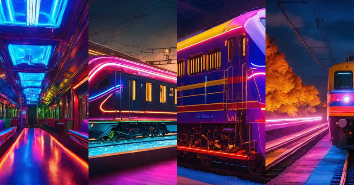 Lexica - High quality,quality8k,Train shining in neon,float
