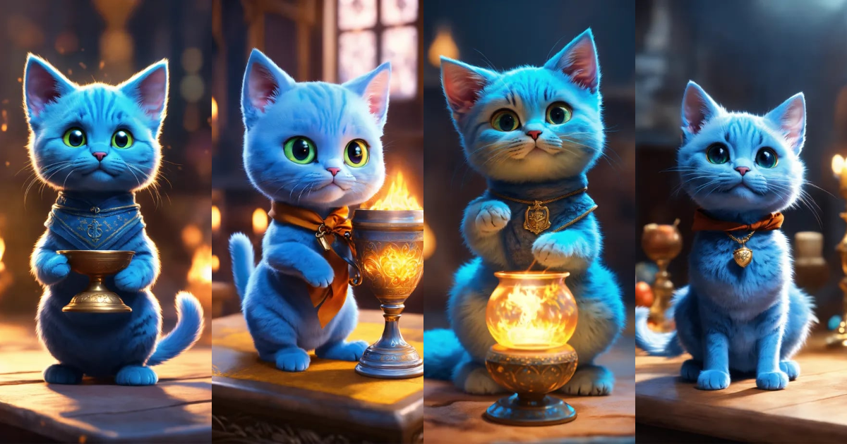 Lexica - 4D full body photo of a cute little blue cat who won the ...