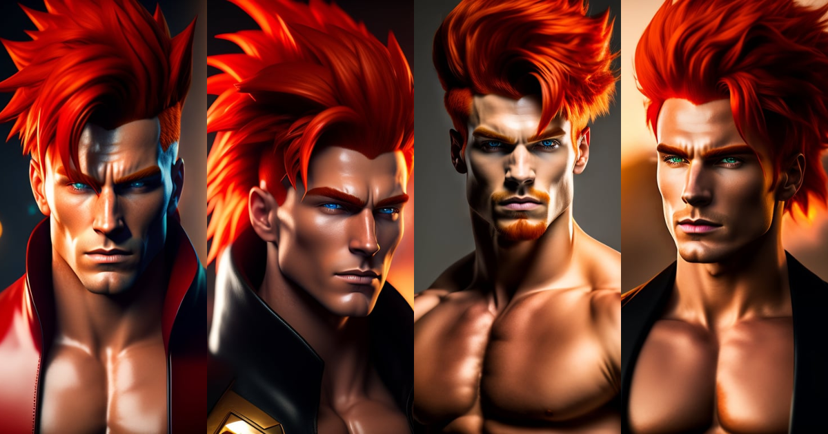 Lexica - Realistic red head male as Ultra Ego Super Sayain 8k hi-res