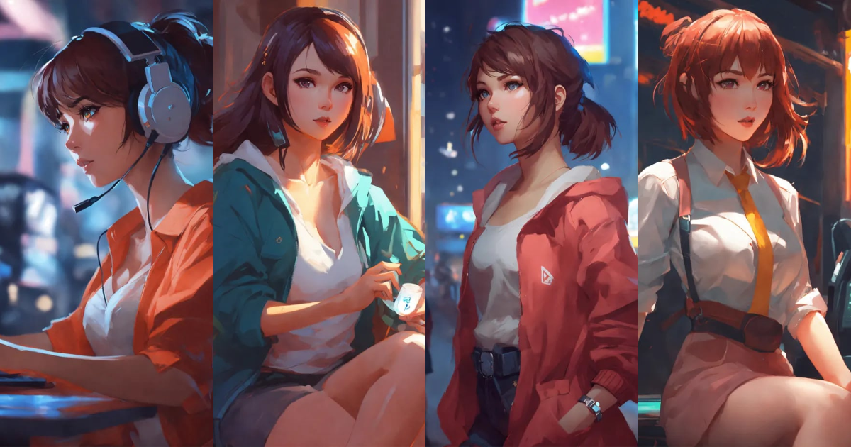 Lexica - Cute anime woman, game developer, dynamic pose, dynamic ...