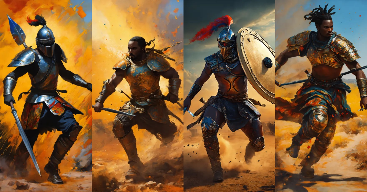 Lexica - A battle black wearing armor, running across a battlefield ...