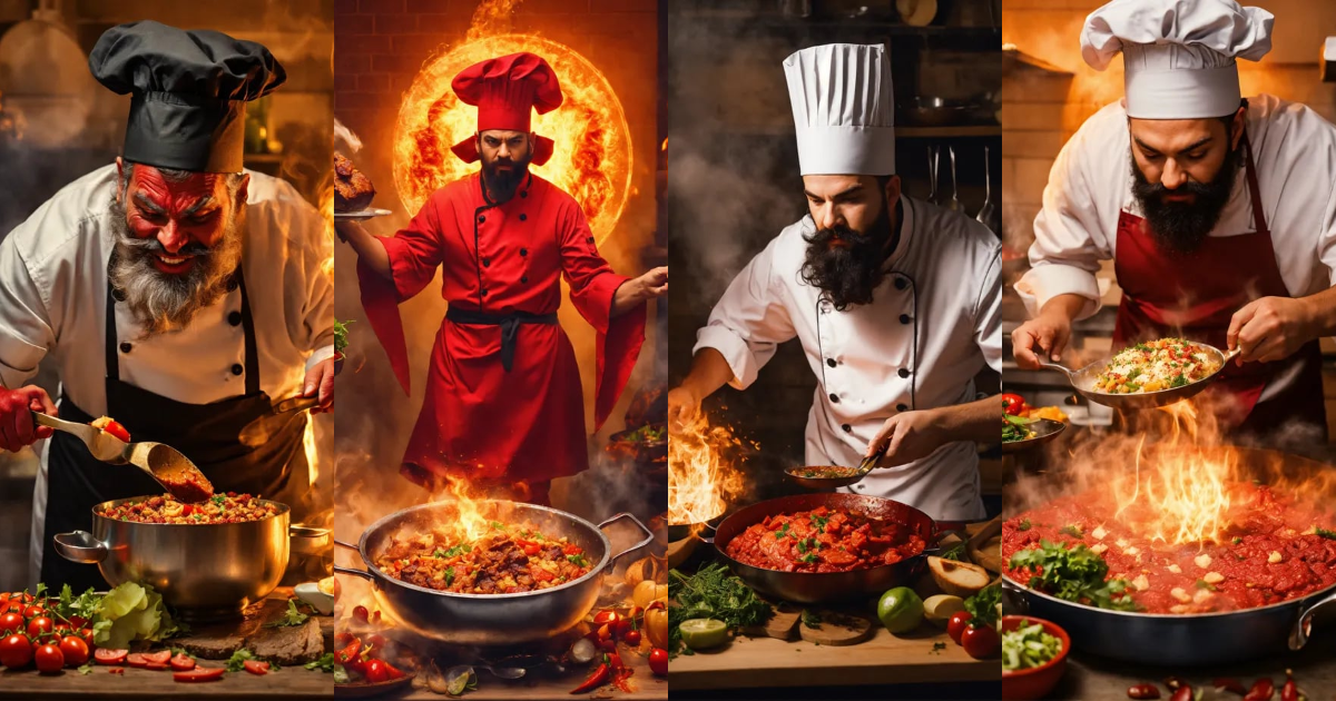 Lexica - Satan disguised as a chef casting his spell on the food