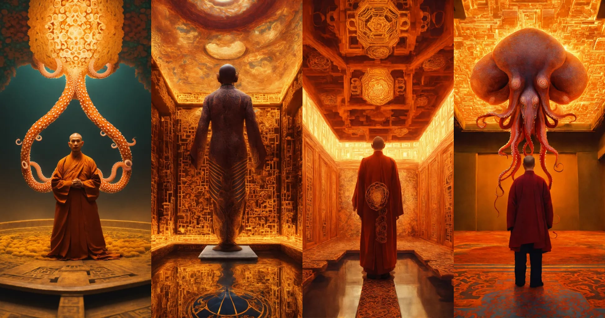 Lexica - Taoist monk octopus tesseract body fractal three point perspective