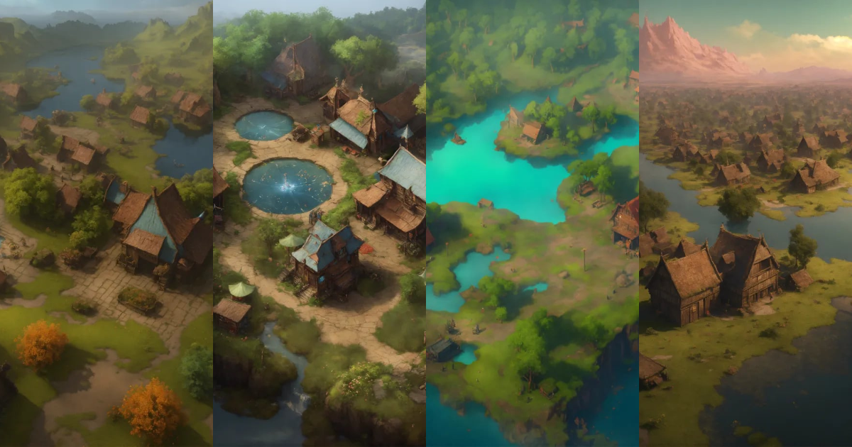 Lexica - A topdown fantasy map from 9 0 degrees angle of a bog market ...