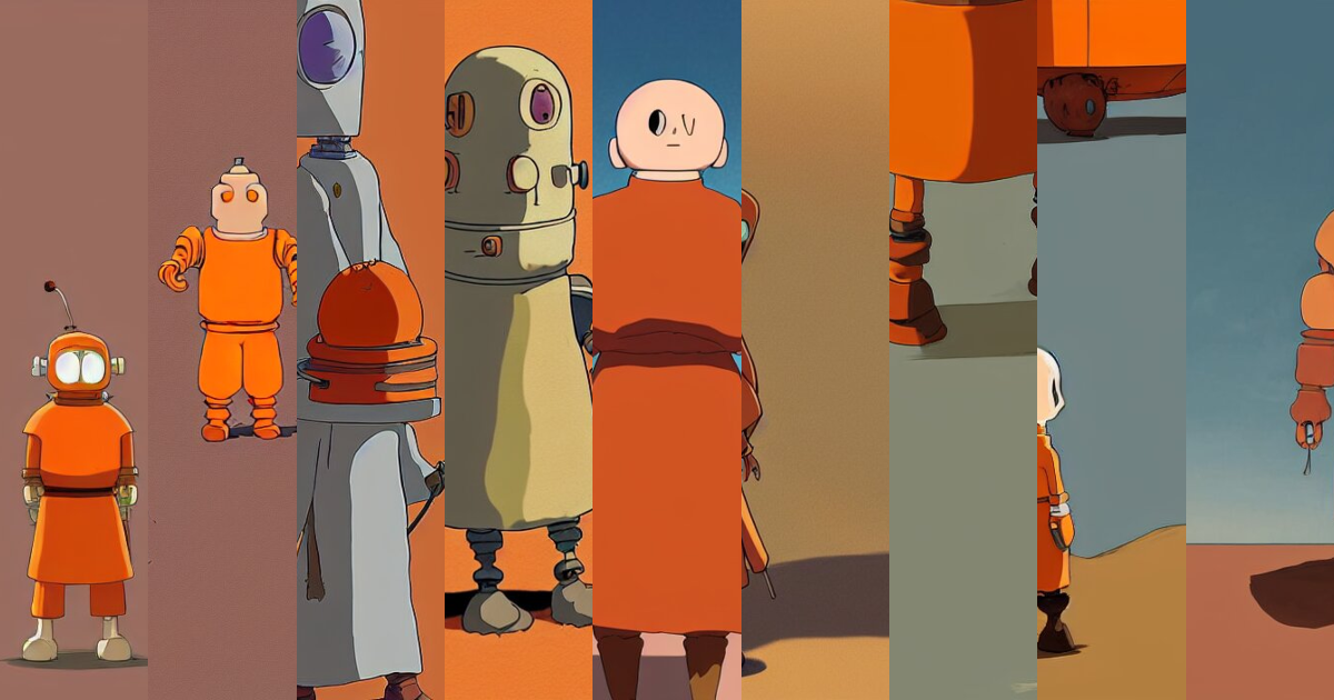 Lexica - A study of cell shaded cartoon of an orange robot monk from ...