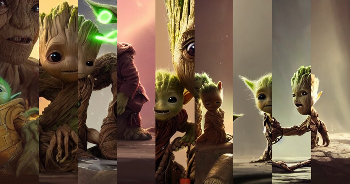 Lexica - A dramatic highly detailed render of baby groot and baby yoda ...