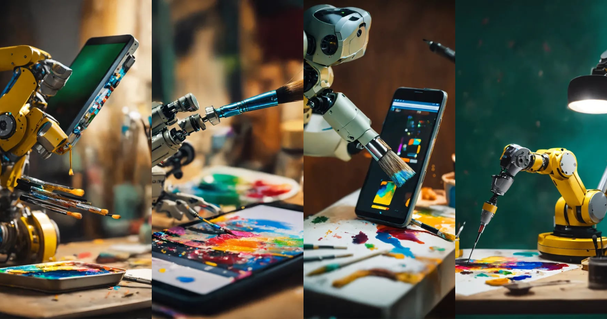 Lexica - Robot arm holding a technological paintbrush editing ...