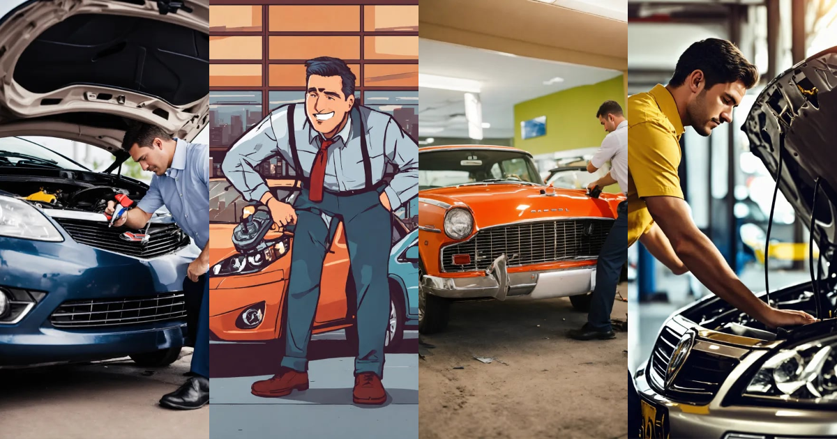 Lexica - Car dealership guy helping fix a broken car