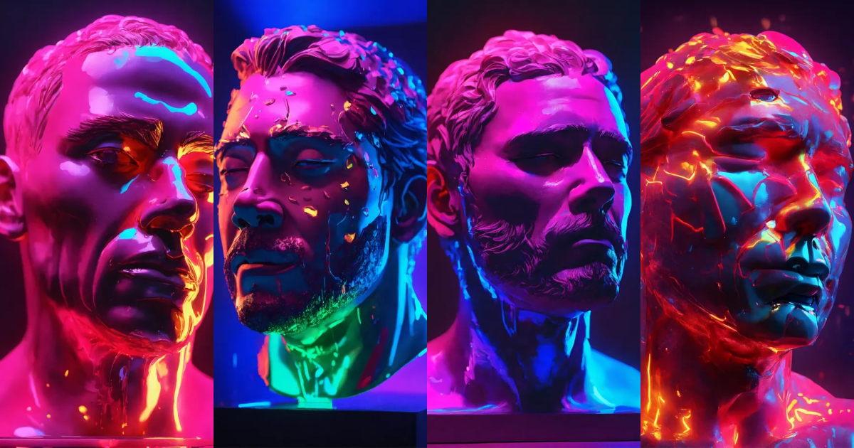 Lexica - Bust sculpture, of a man's head and shoulders, neon color glow ...