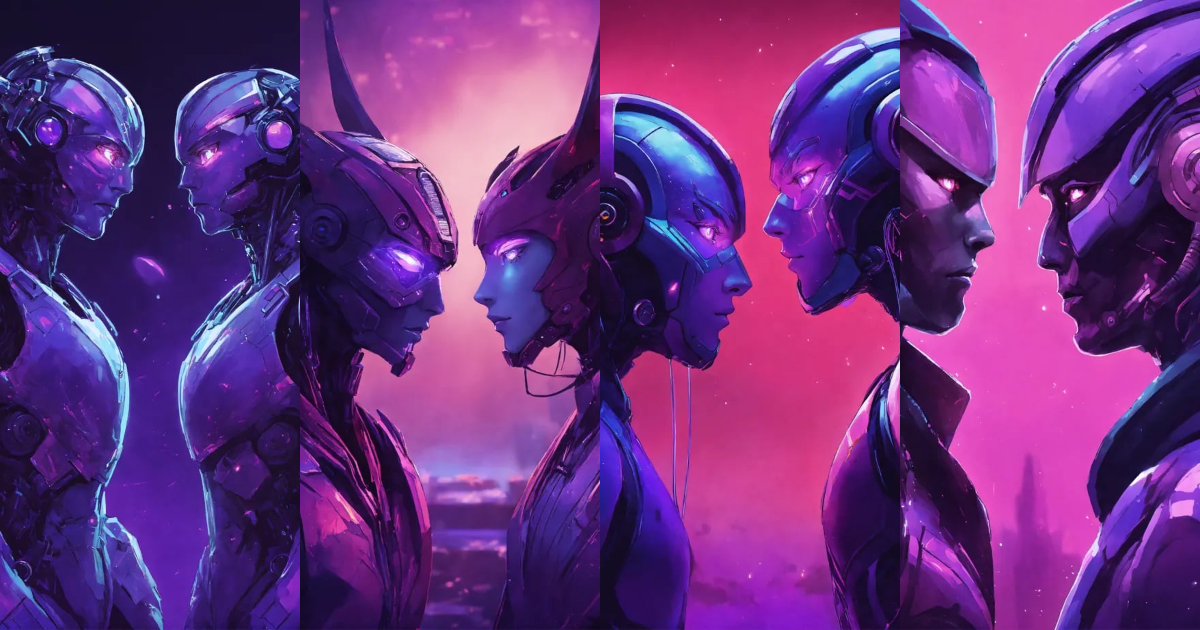 Lexica - Illustration of two cyber creatures looking at each other with ...