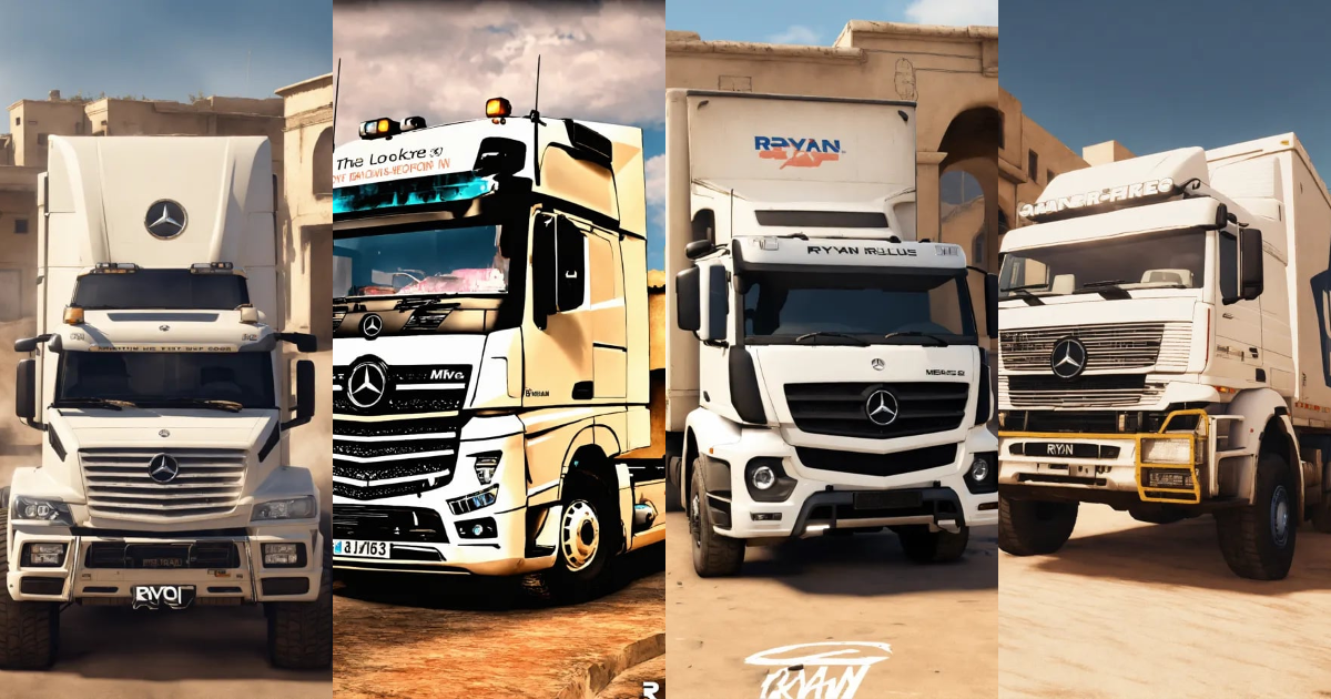 Lexica - A white Mercedes HGV truck with the word Ryan on it in the ...