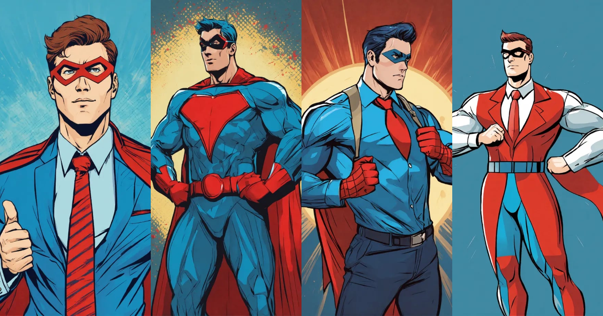 Lexica - Office man in superhero pose having an idea in comic style ...