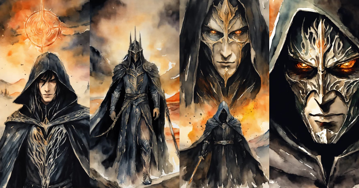 Lexica - Sauron human face from LOTR with black cloak in vagabond manga ...