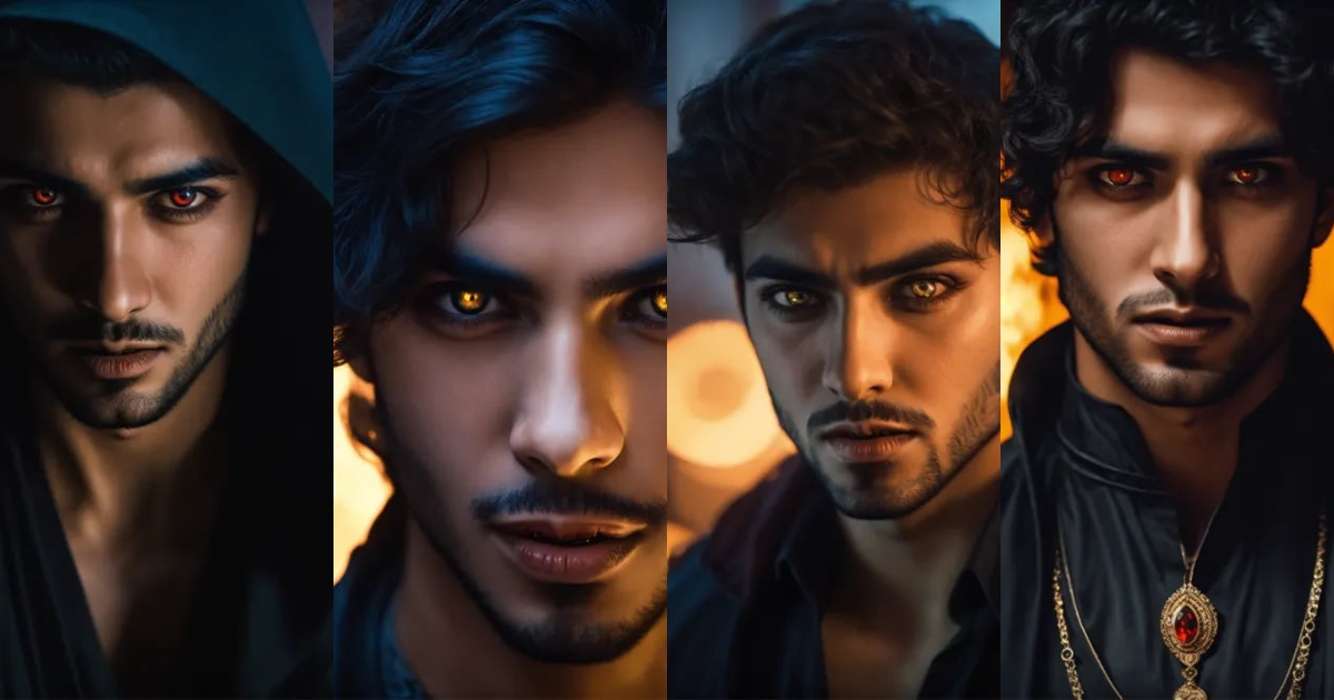 Lexica - Dramatic headshot of a young handsome Arabic vampire with ...