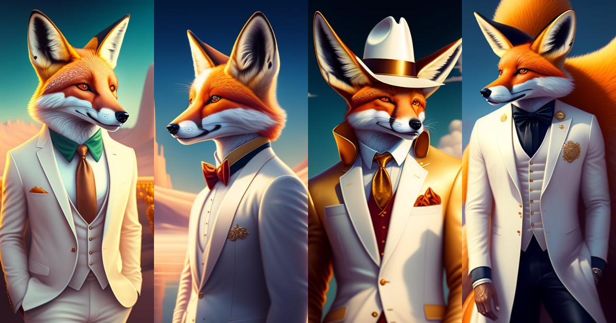 Lexica - Anthropomorphic art of a fox wearing a white suit, white ...
