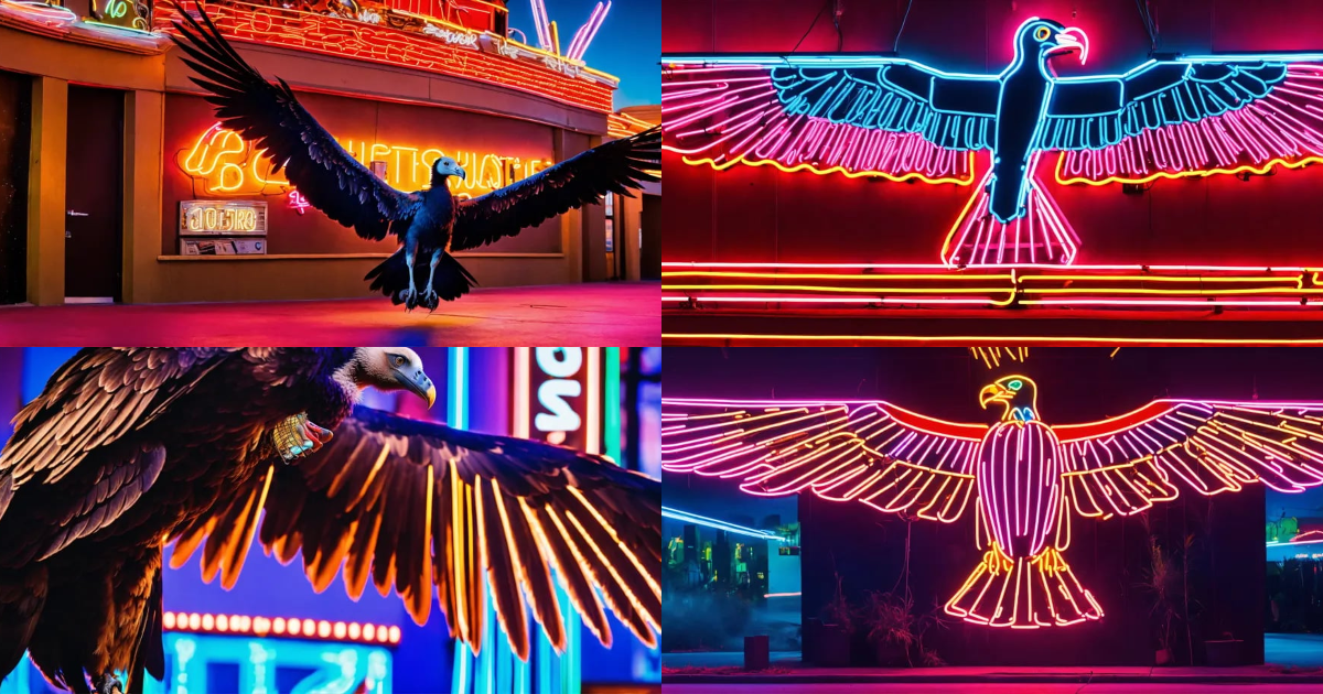 Lexica - Vulture with outstretched wing, neon light sign with Vulture ...