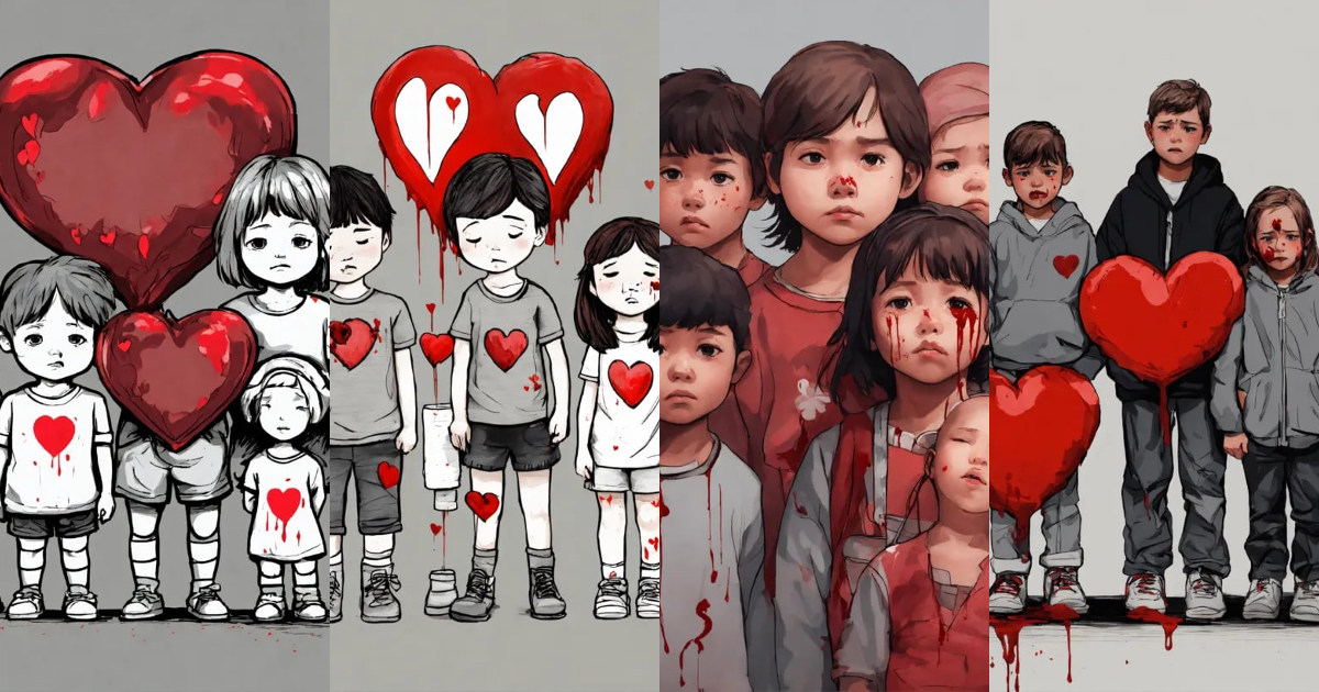 Lexica - Please generate a drawing of a group of sad children and ...
