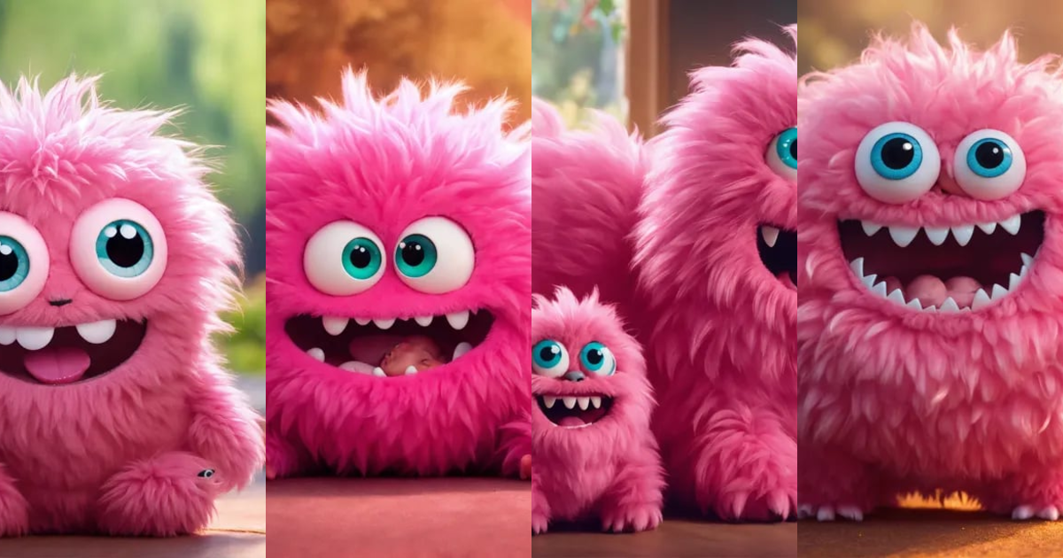 Lexica - Cute happy fluffy pink baby monster with his mommy