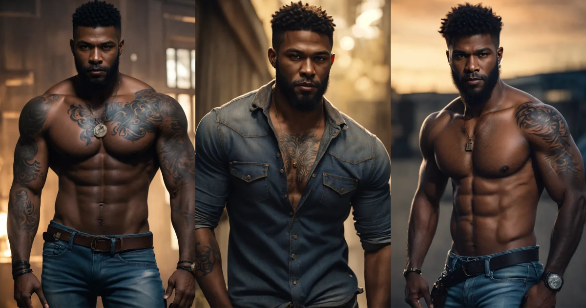 Lexica - Very Handsome black male werewolf, light eyes, beard, wearing ...