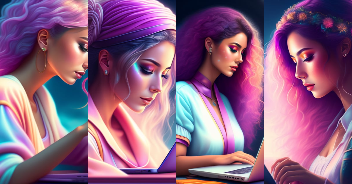 Lexica - Woman programming on her laptop, fantasy, future aesthetic ...