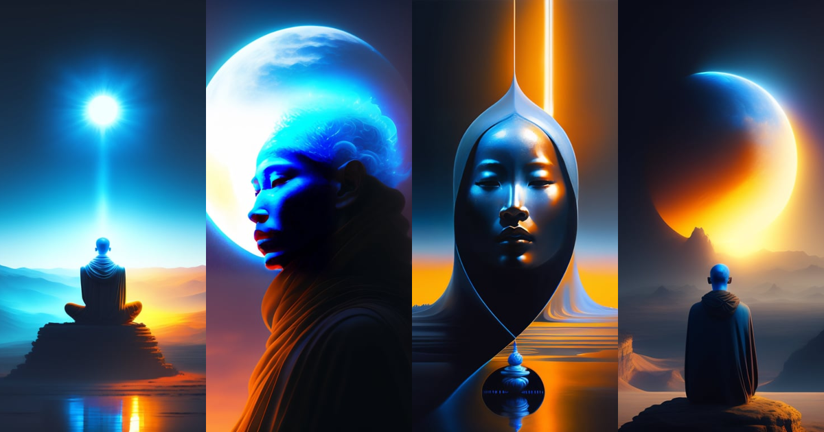 Lexica - A glowing sun monk god meditating in a empty void, fantasy ...