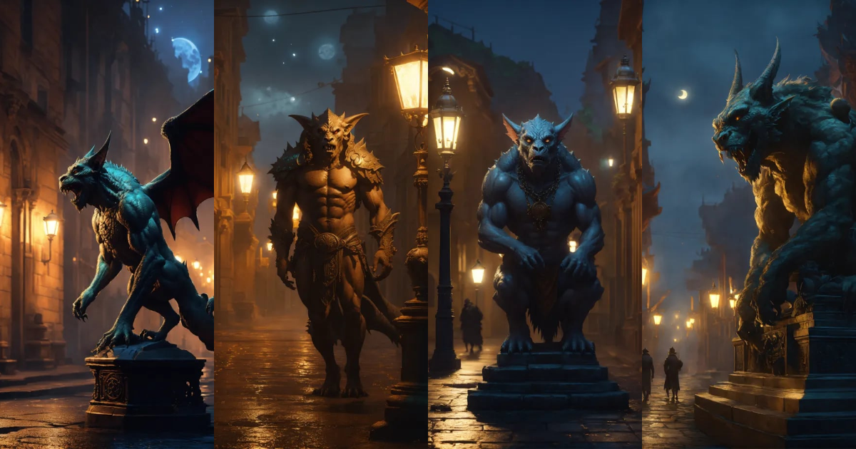 Lexica - Concept art of a an ancient gargoyle monster at night ...