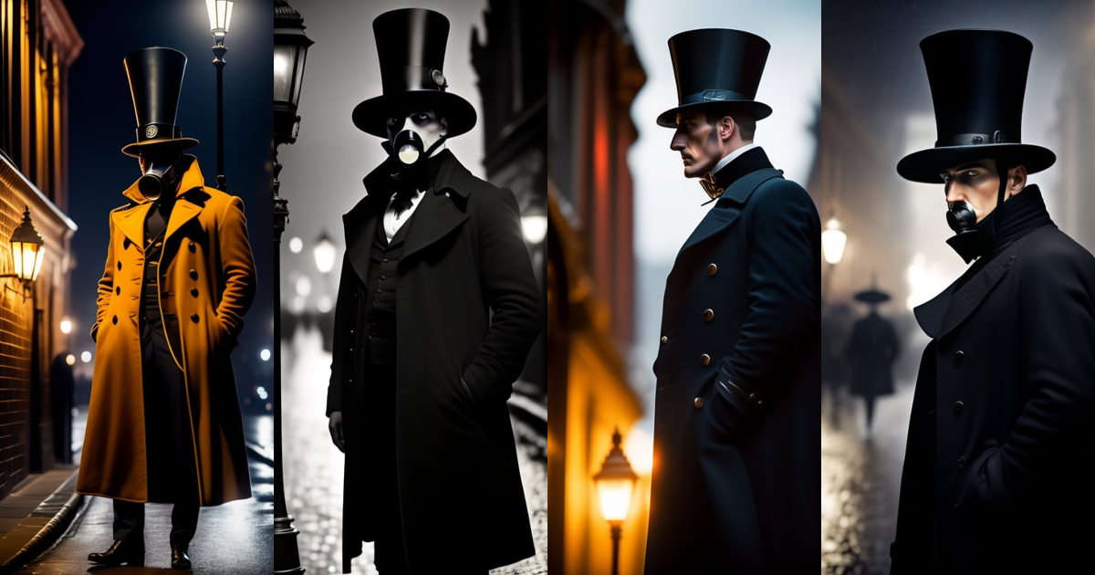 Lexica - A tall, hunchbacked Jack the Ripper looking directly at camera ...