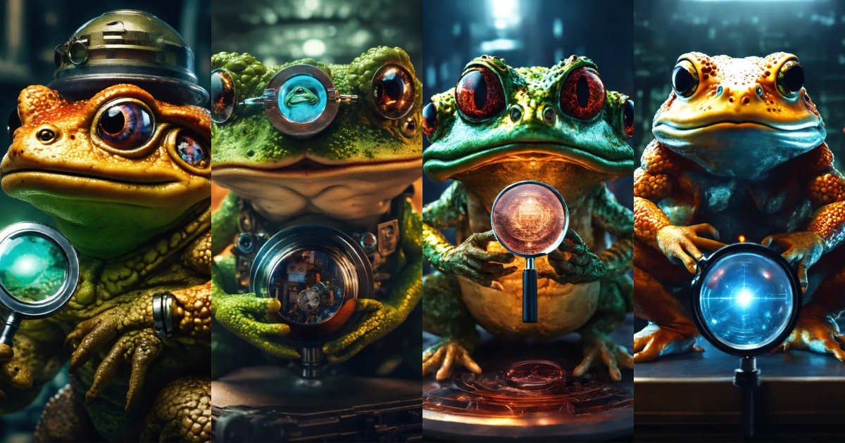 Lexica - Evil demonic AI god TOAD holding a magnifying glass above a ...