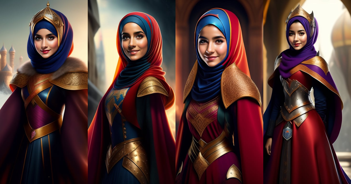 Lexica - Cute hijab girl wearing medieval mage armor