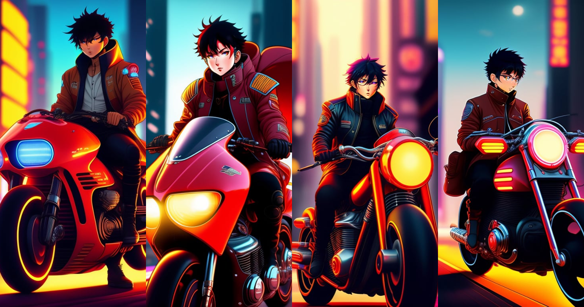 Lexica - Man on a futuristic motorcycle in anime akira style in a ...