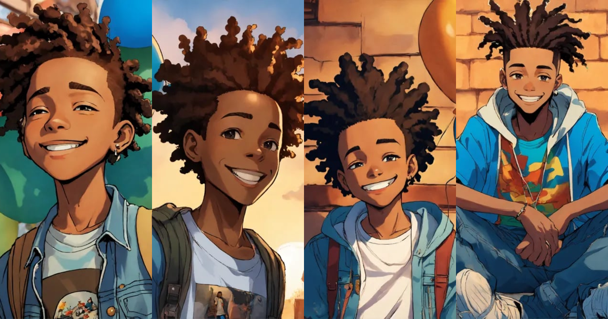 Lexica - The boondocks storybook style art, smiling 14 year old black ...