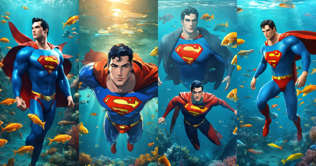 Lexica - Superman swimming with fish underwater in the ocean, nature ...