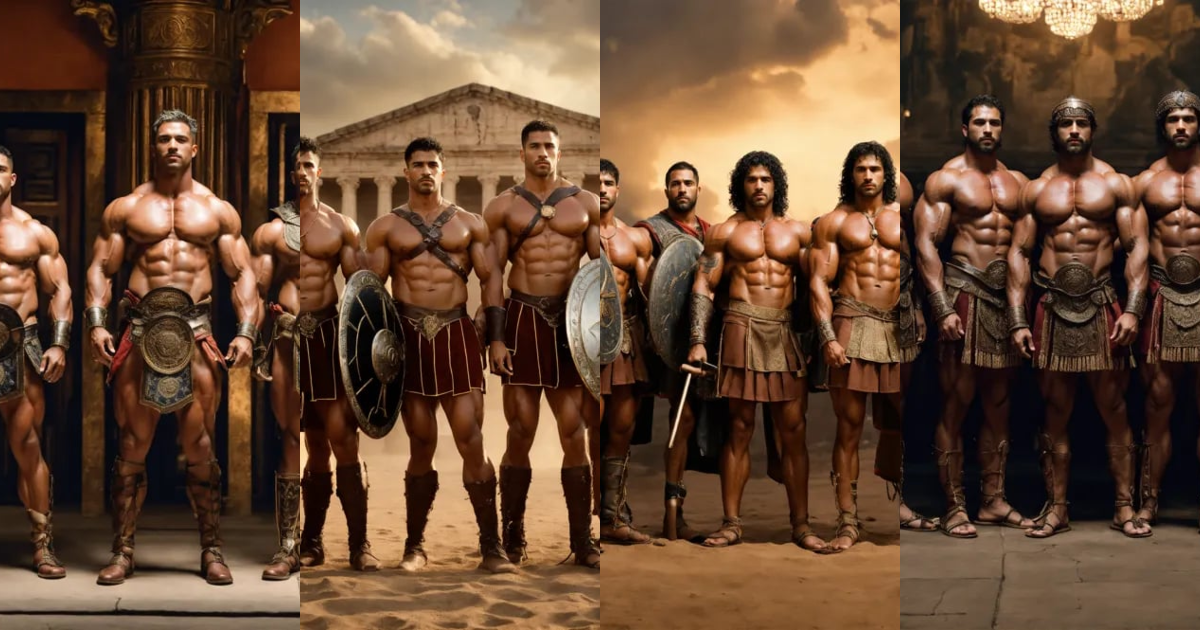 Lexica - Full body shot of a group of stunningly handsome roman ...