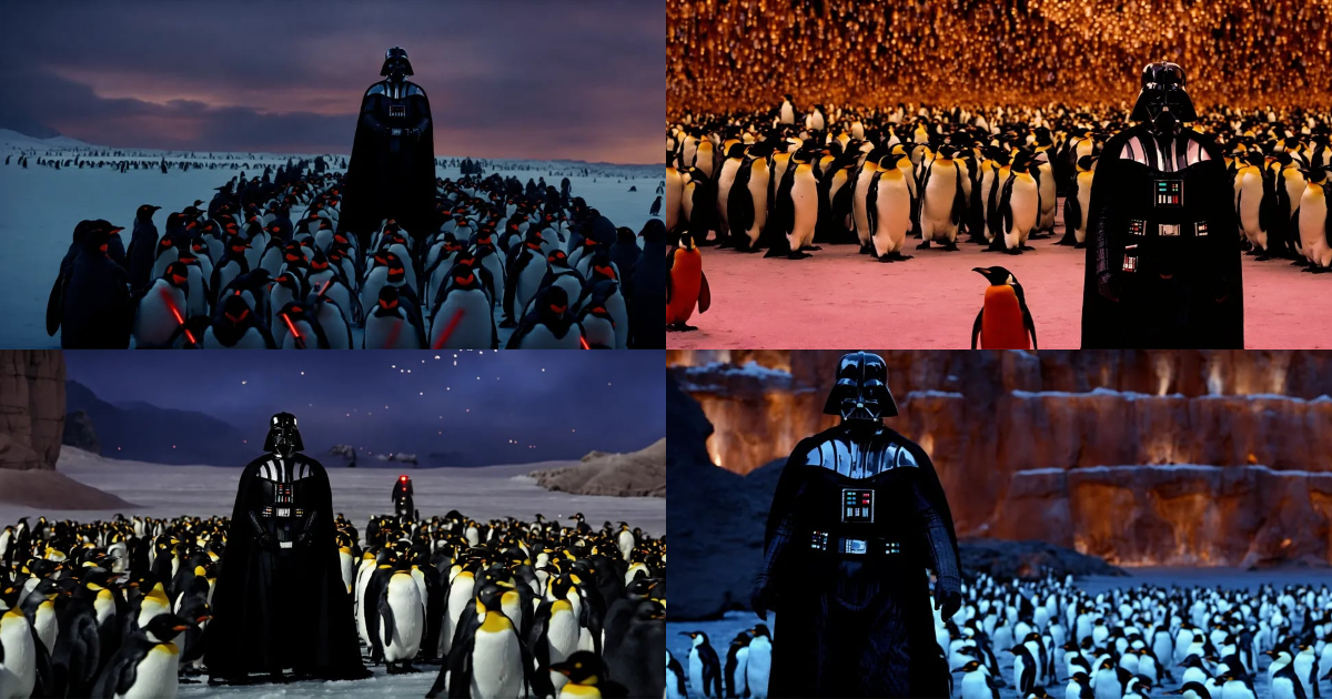 Lexica - Darth vader with hundreds of penguin behind him in ice