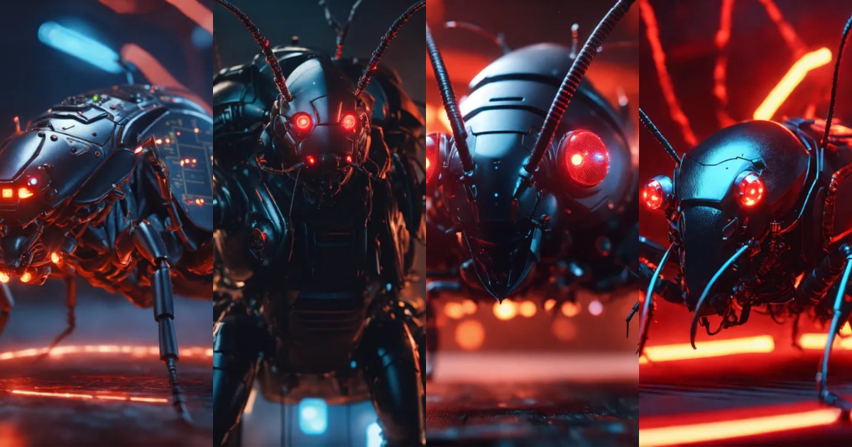 Lexica - Zoom out shot of fierce black cockroach faced standing ...