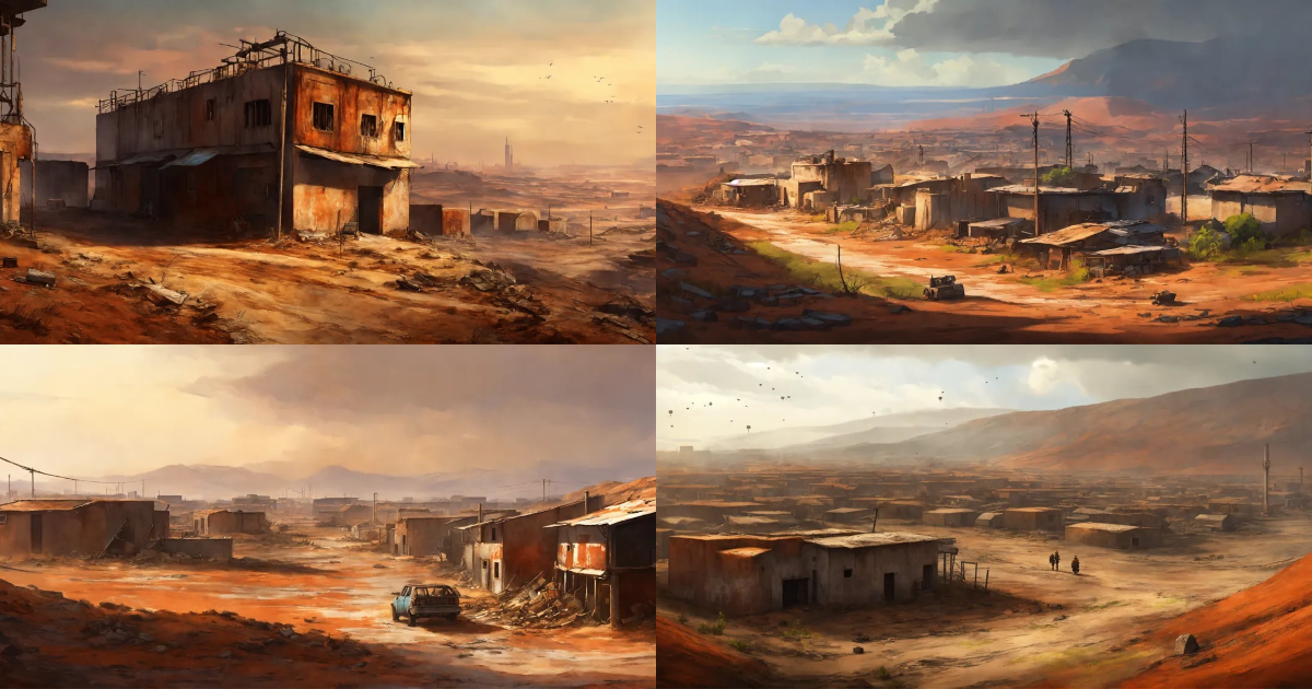 Lexica - Conept art, post apocalyptic, wasteland, small village in the ...
