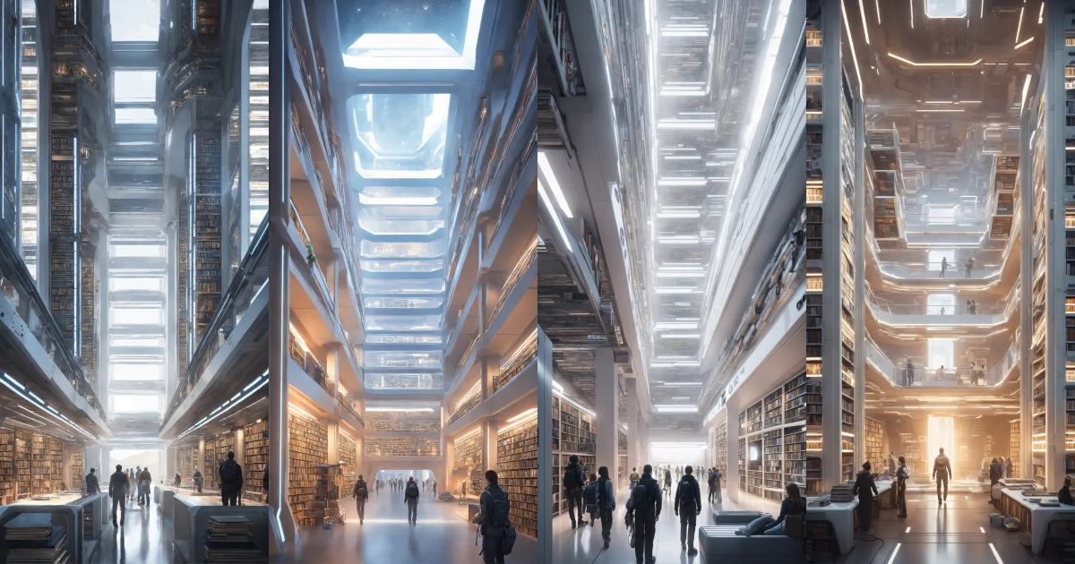 Lexica - An extremely tall sci-fi digital library in the interior of a ...