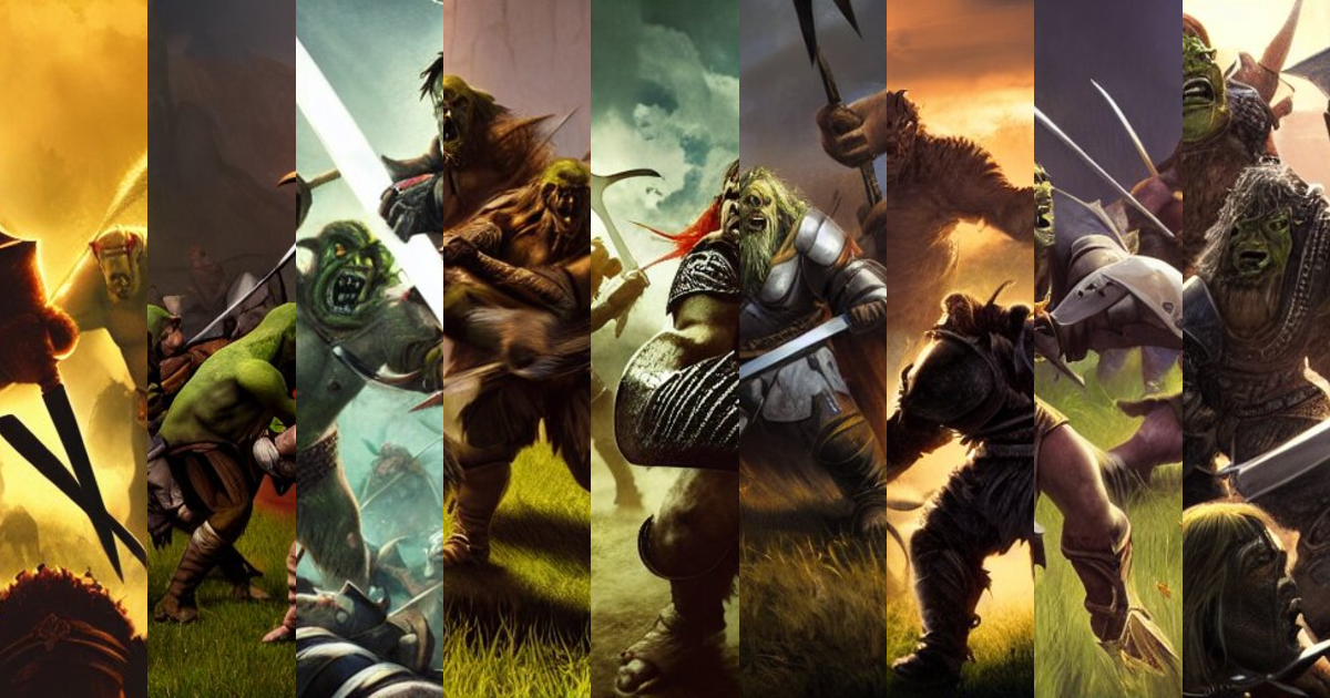 Lexica - A brave knight fighting a horde of orcs, epic battle, dramatic ...