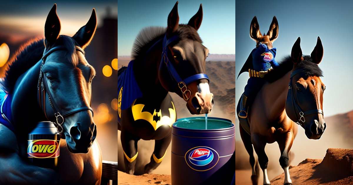 Lexica - Batman drinking a Pepsi while riding a donkey