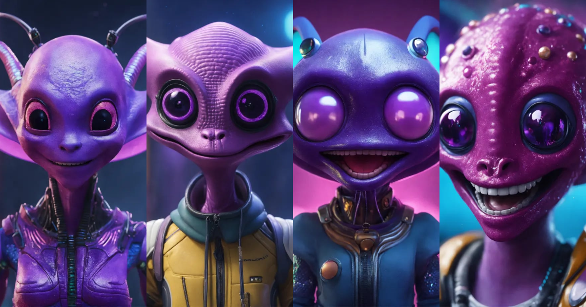 Lexica - Cute humanoid funny alien, smile, purple, hyper-realisstic, 8K