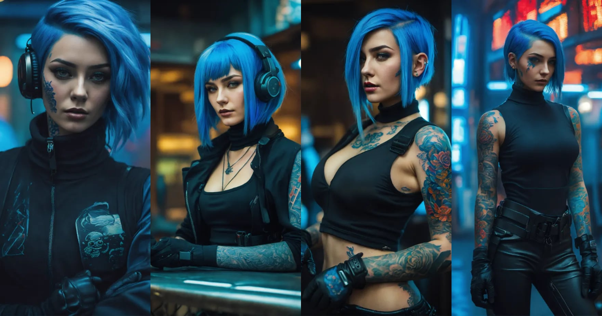 Lexica - Cyberpunk Russian named Sasha cyberpunk with steel blue hair ...