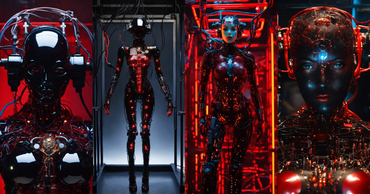 Lexica - Body portrait Photography, in a black laboratory full of ...